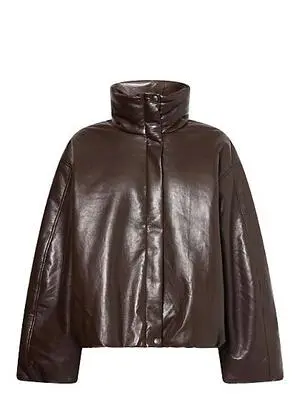 ANINE BING Cyrus Funnel-neck Leather-blend Jacket - Deep Brown