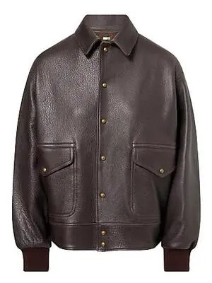 A.PRESSE Flight Spread-collar Leather Jacket - Brown