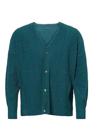 Issey Miyake V-neck Pleated Knitted Cardigan - Pf Ocean Blue