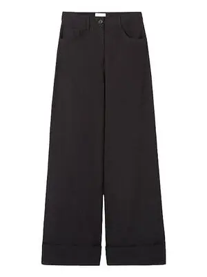 Claudie Pierlot Wide-leg High-rise Cotton Trousers - Navy
