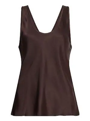 ANINE BING Lea Scoop-neck Silk Top - Deep Brown