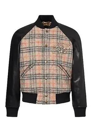 Burberry Rosewell Leather-sleeves Wool-blend Jacket - Sand Ip Check