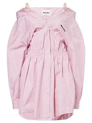 Miu Miu Pinstripe Cotton Poplin Mini Shirt Dress - Rosa