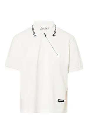 Miu Miu Contrast-stripe Cotton Polo Top - Bianco