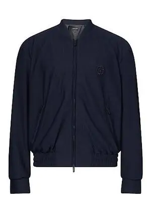 Giorgio Armani Logo-embellished Waffle-texture Woven Bomber Jacket - Dark Navy