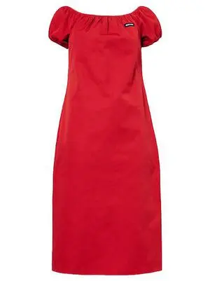 Miu Miu Cotton Poplin Midi Dress - Rosso