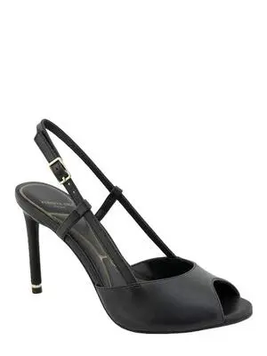 KENNETH COLE Londyn Slingback Peep Toe Sandal - Black Leather