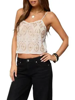 EDIKTED Kaleesy Beaded Camisole - Cream