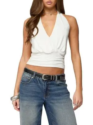 EDIKTED Ruched Halter Top - White