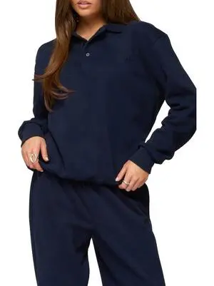 EDIKTED Jayce Oversized Polo Sweatshirt - Navy