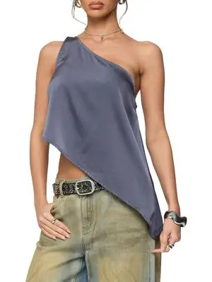 EDIKTED Asymmetric Satin One-shoulder Top - Dark-gray