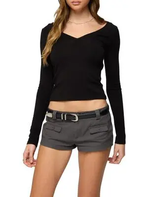 EDIKTED Larna V-neck Crop Top - Black