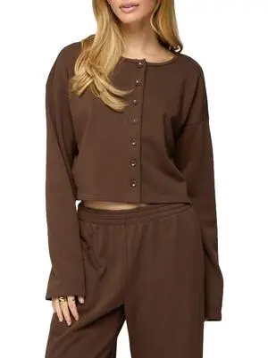 EDIKTED Binah French Terry Crop Cardigan - Dark-brown