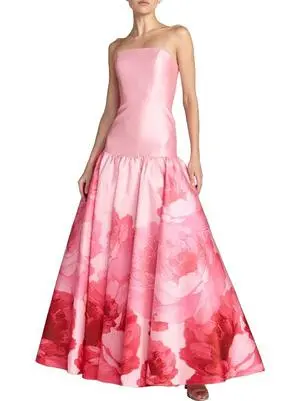 Mac Duggal Printed Mikado Strapless Ballgown - Blush Multi