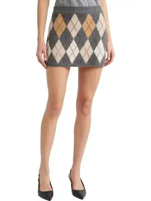 FRAME The Brushed Argyle Wool & Cashmere Skirt - Grey Multi