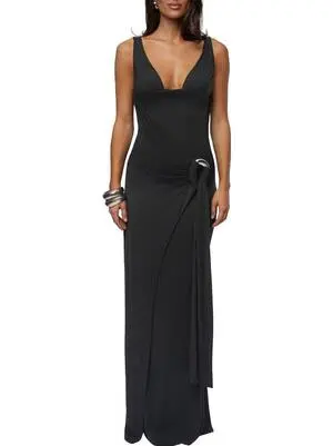 JLUXLABEL Sleeveless Maxi Gown With Cowl Neckline - Black