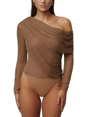 JLUXLABEL Opulent Metallic Off-the-shoulder Bodysuit - Bronze