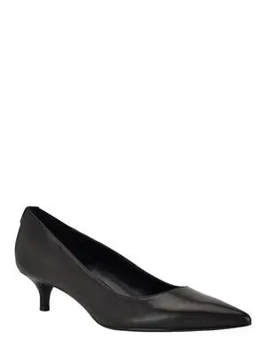 Calvin Klein Roxanna Pointed Toe Kitten Heel Pumps - Black Leather