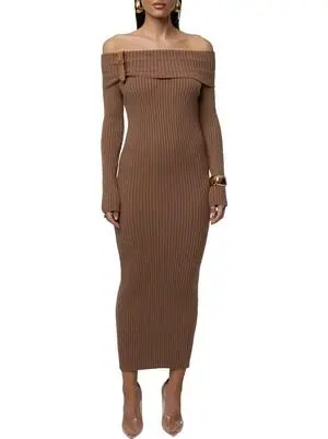 JLUXLABEL Kira Ribbed Midi Dress - Tan