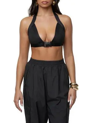 JLUXLABEL Belted Halter Top - Black