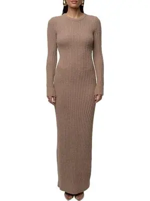 JLUXLABEL Ribbed Maxi Dress With Shawl - Taupe