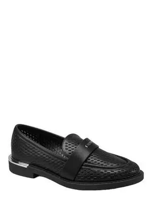 Dkny Perforated Loafer With Logo - Black