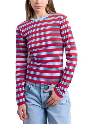 Topshop Everyday Stripe Long Sleeve Cotton T-shirt - Red
