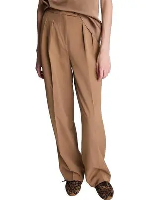 KENNETH COLE Pleated Mid-rise Wide-leg Pants - Mesquite