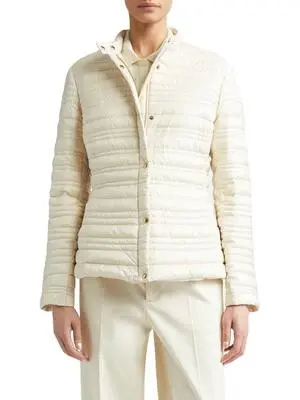 Moncler Cataire Stripe Quilted Down Puffer Jacket - Neutral