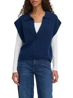 ICHI Ihpovoke Collar Sweater Vest - Blueprint