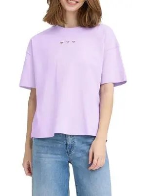 ICHI Boxy Heart Cutout T-shirt - Purple Rose
