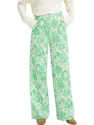 ICHI Printed Straight Leg Pants - Kelly Green