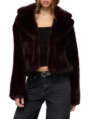 EDIKTED Kamilah Faux Fur Coat - Wine