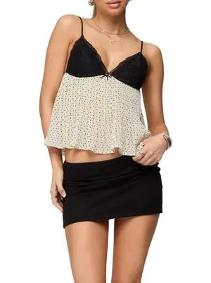 EDIKTED Lace Trim Pleated Babydoll Top - Cream-and-black