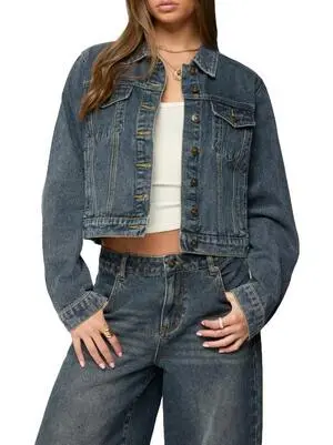 EDIKTED Cropped Nonstretch Denim Jacket - Dark-blue