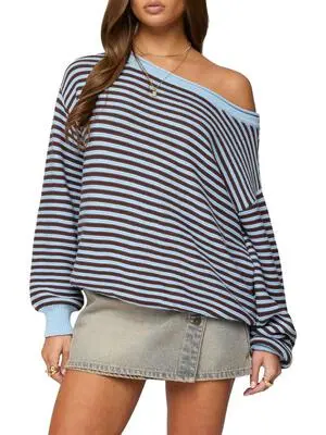 EDIKTED Averi Stripe Cotton Sweater - Light-blue