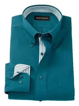 PAUL FREDRICK Taillored Fit Non Iron Pinpoint Oxford Weave Dress Shirt With Trim - Dark Teal