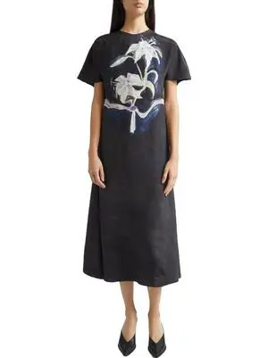 Altuzarra Lily Print Silk Shift Dress - Black Lily