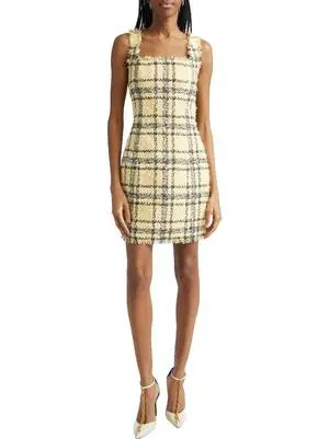Balmain Check Glitter Tweed Minidress - Yellow