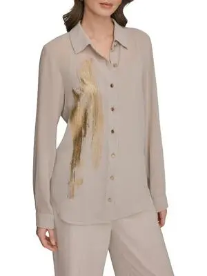 Donna Karan New York Metallic Foil Georgette Button-up Shirt - Turin/champagne Gold