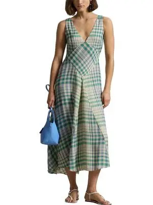 Polo Ralph Lauren Plaid Sleeveless Twill Maxi Dress - 2009 Blue-light Mauve Plaid