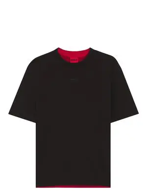 Hugo Embroidered-logo T-shirt In Stretch Cotton - Black