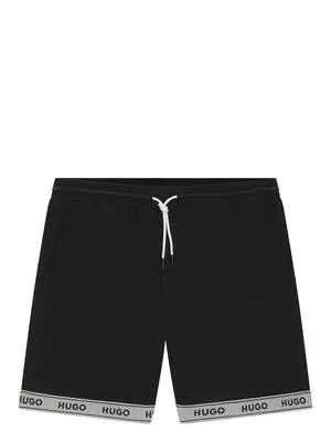 Hugo Mesh Swim Shorts With Jacquard Logo Tape - Black