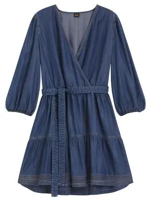 BOSS Balloon-sleeve Wrap Mini Dress - Blue