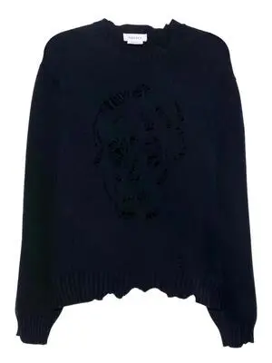 Alexander McQueen Skull Distressed Sweater - Blue