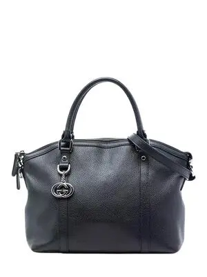 Gucci Leather Gg Charm Dome Satchel - Black