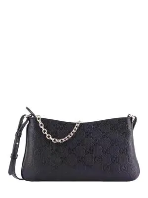 Gucci Emblem Chain Sima Leather Shoulder Bag - Black