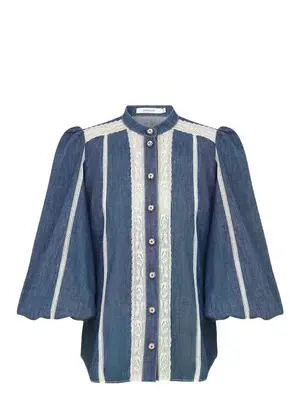 Zimmermann Lace-paneled Button-down Shirt - Blue