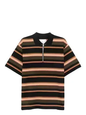 Sacai Striped Zip-up Poplin Polo Shirt - Green