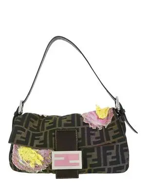 Fendi 2000 Zucca Baguette Floral-embroidered Shoulder Bag - Brown